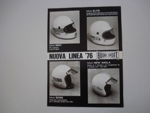 advertising Pubblicità 1975 CASCO BOERI SPORT INDY/NEW IMOLA/ELITE/BOSS ...