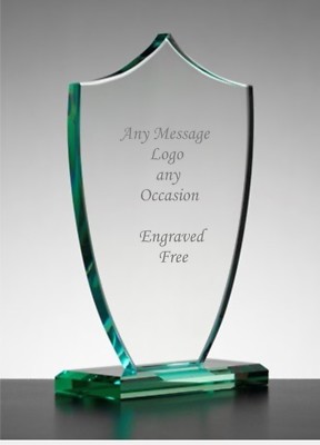 Personalised Engraved Jade Glass Shield Trophy Award, Corporate Award ...