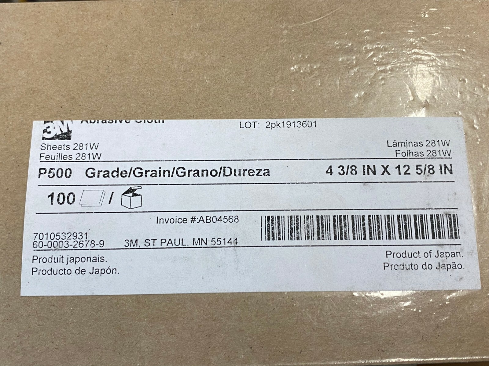 3M 7010532931 4-3/8 X 12-5/8 P500 GRIT 281W CLOTH SANDING SHEET 500 ...