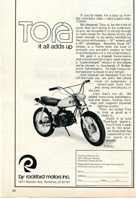 1972 small Print Ad of Rockford Motors Tora Mini-Bike Motorcycle | eBay