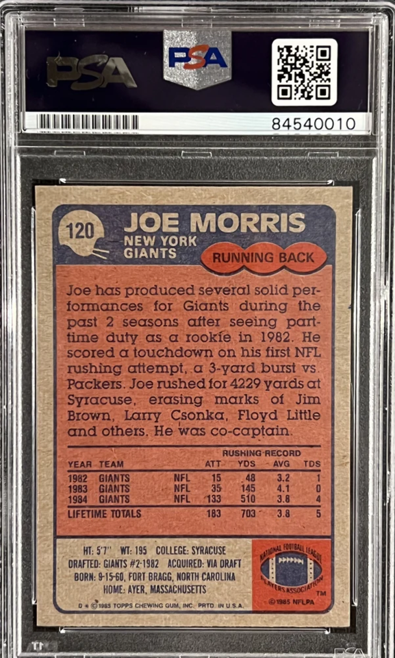 Joe Morris Signed 1985 Topps RC #120 (PSA) - Rookie Card | eBay