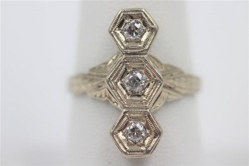 INCREDIBLE AUTHENTIC ART DECO 3 EUROPEAN CUT DIAMONDS .40CTW FANCY ...