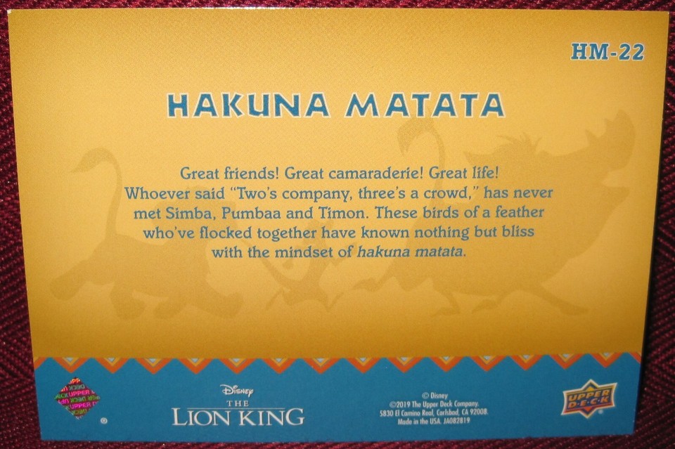 2020 UPPER DECK LION KING HAKUNA MATATA #HM-22 SIMBA PUMBAA TIMON | eBay