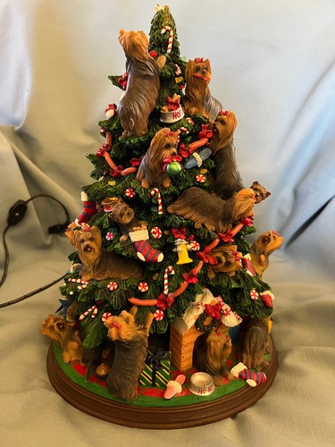 Danbury Mint Yorkie Christmas Tree Lighted Yorkshire Terrier Figurine ...