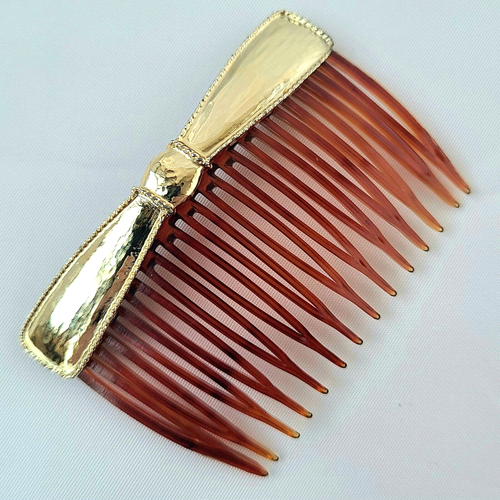 Vintage Hair Tortoise Shell Side Comb Gold Metal Bow Accessory Curved ...