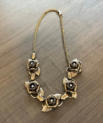 Vintage unsigned Coro Cabbage Rose Demi-Parure Necklace, gold tone ...