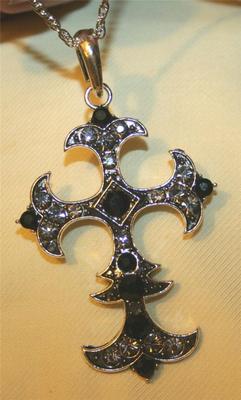 Lovely Rhombus Center Pointed Fleur de Lis Armed Ebony Rhinestone Cross ...