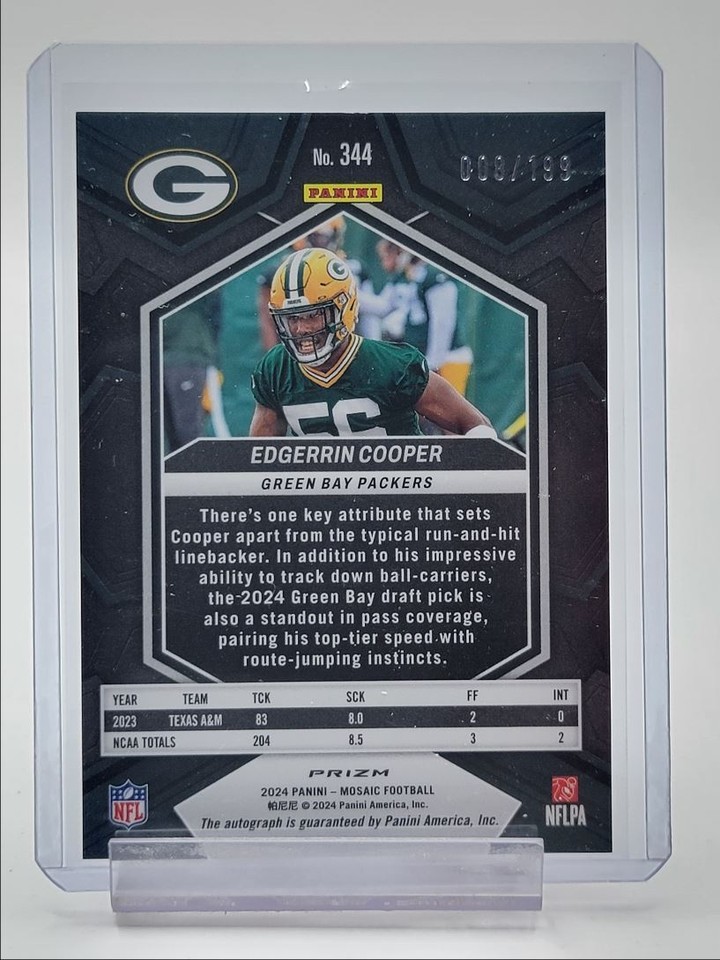 EDGERRIN COOPER 2024 MOSAIC ROOKIE AUTOGRAPH RED PACKERS RC AUTO /199 ...