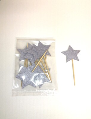 Silver Glitter Star Cupcake Picks, Cake Toppers - 002 | eBay Australia