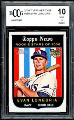 Evan Longoria Rookie 2008 Topps Heritage #650 BGS BCCG 10 (Read ...
