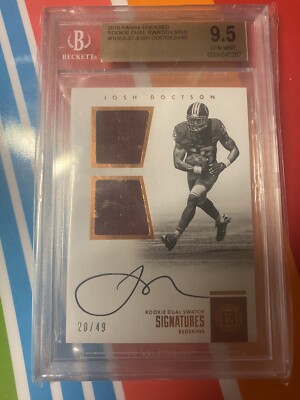 Josh Doctson 2016 Rookie Dual Swatch AUTO 20/49 BGS MINT 9.5 redskins ...