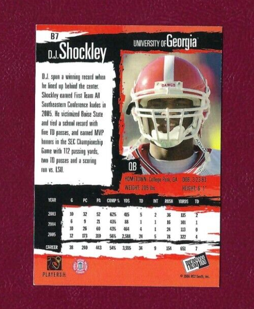 2006 Press Pass #B7 DJ Shockley University of Georgia | eBay