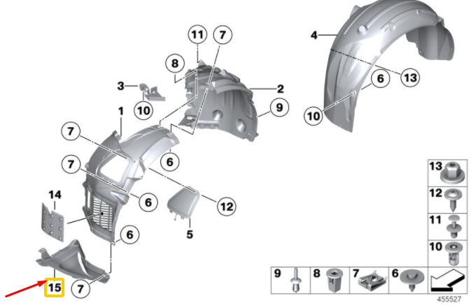OEM BMW 5 F10 Front Left Fender Liner Bottom Front Cover 51757312829 ...