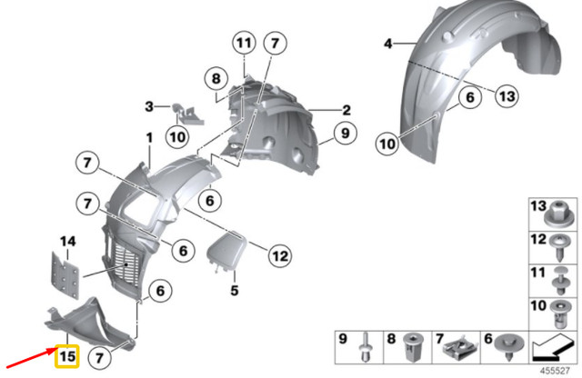OEM BMW 5 F10 Front Left Fender Liner Bottom Front Cover 51757312829 ...