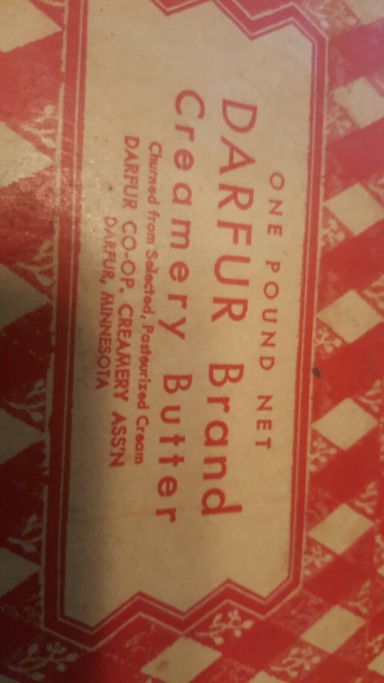 DARFUR MN Brand Creamery Co-op Butter Box Darfur, Minn. Minnesota 1950 ...