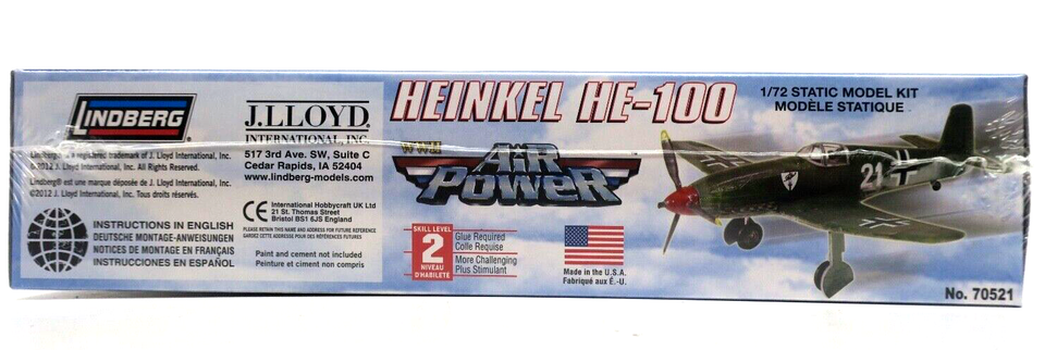 Lindberg Air Power 1/72 Heinkel HE-100 Model Kit No. 70521 | eBay