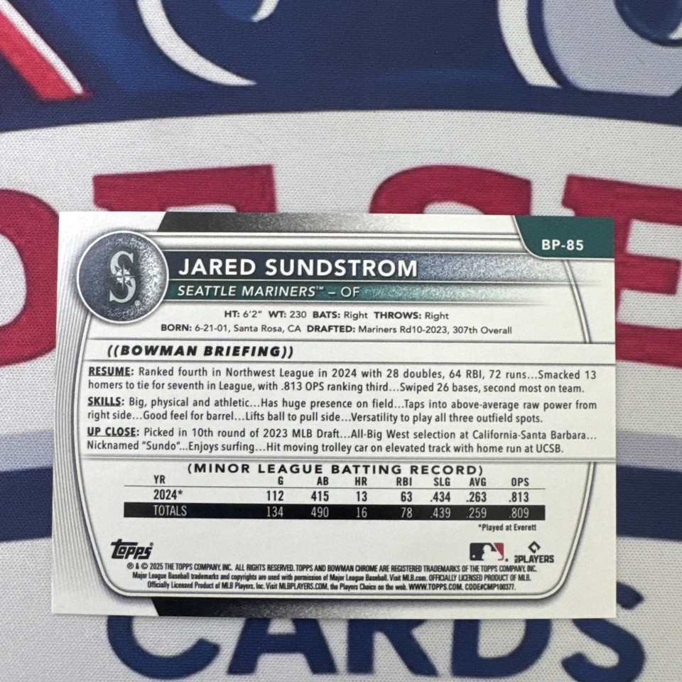 2025 Bowman Prospects Jared Sundstrom 1st Retro Logo Foil SSP #BP-85 ...