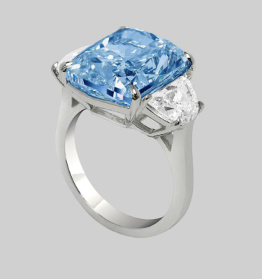 Lab-Created Vivid Aqua Aquamarine & Lab-Created Diamonds Three Stone ...