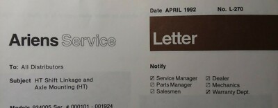 Ariens Service Letters 1992 - 1998 Snow Thrower Lawn Garden Mower ...