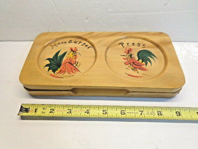 Vintage Wooden DOUBLE Hamburger Press - Roosters - Mid Century "Chrissy ...