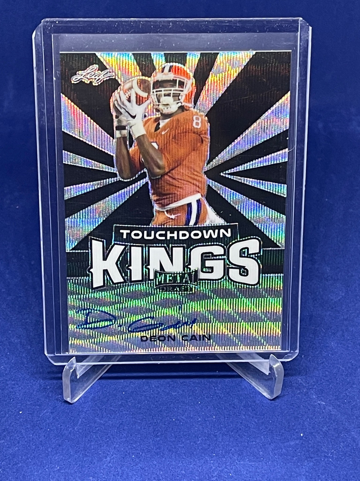 DEON CAIN 2018 LEAF METAL DRAFT BLACK TOUCHDOWN KINGS ON CARD AUTO RC # ...