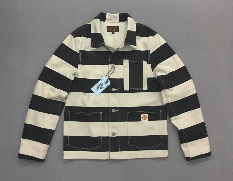 BOB DONG Retro Men's Prison Striped Jacket Motorcycle Canvas Jacket ...