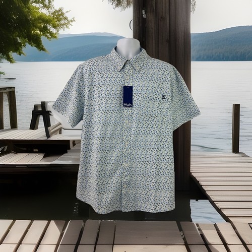 Huk Kona Printed Short Sleeve Men's Button-Down Shirt Yellowfin Size XL ...