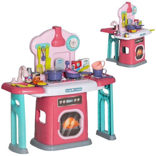 AIYAPLAY 45-Piece Kids Kitchen w/ Rotating Tables, Lights, Sound, Spray ...