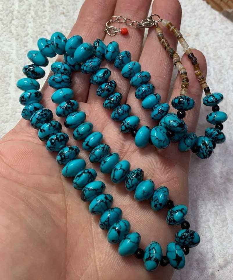 Gorgeous Block(reconstituted) Turquoise disc bead necklace/21" /(t374a ...