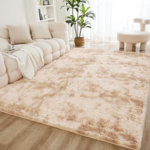 Litanika 4x6 Shag Area Rug for Living Room Bedroom, Tie-Dyed Beige ...