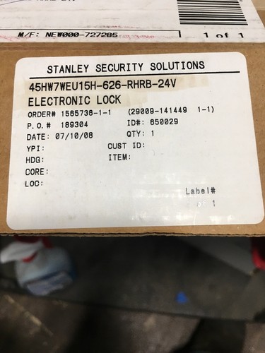 STANLEY SECURITY SOLUTIONS 45HW7WEU15H-626-RHRB-24V ELECTRONIC LOCK ...