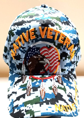 NATIVE VETERAN CAP BLUE DIGITAL CAMOUFLAGE HAT EAGLE AND FLAG | eBay