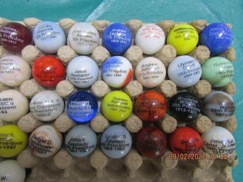 VINTAGE RARE SET OF 44 GLASS MARBLES WITH PRESIDENTS FACES & INFO. | eBay