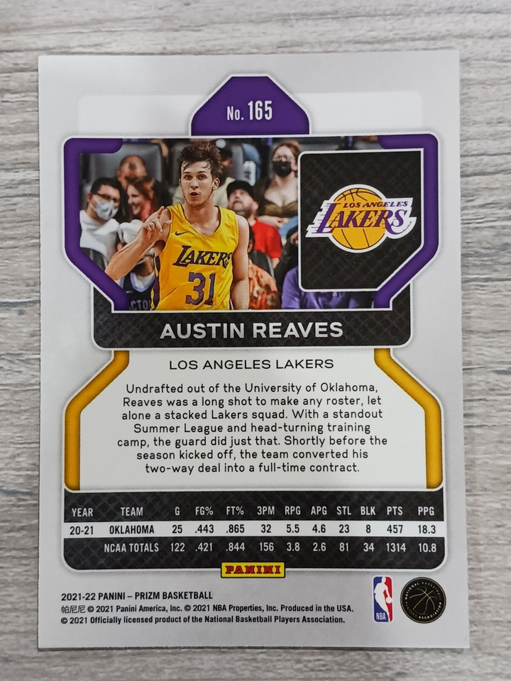 2021-22 Panini Prizm Austin Reeves RC Prizm Rookie Los Angeles Lakers ...