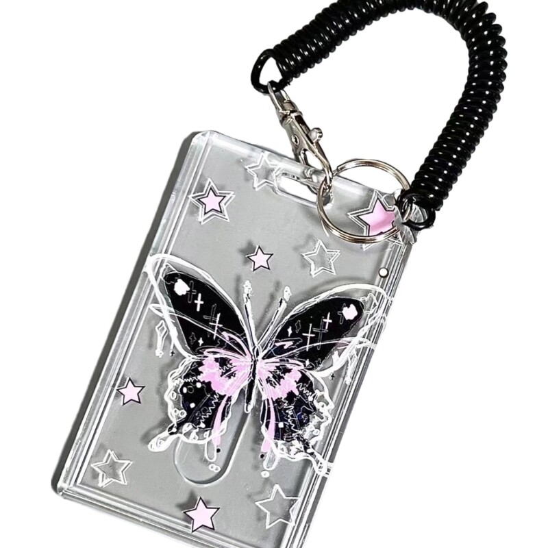 Clear Butterfly Photocard Holder Keychain Elastic Rope Card Display ...