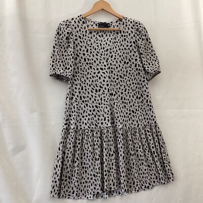 ASOS Design Womens Cream / Black Crinkle Short Sleeve Dress Size 8 V ...