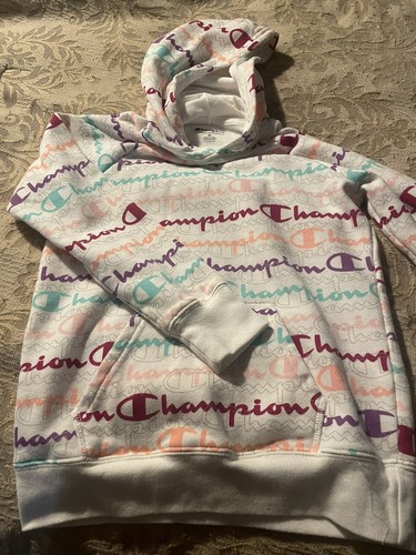 Champion Sweater Hoodie Girls Med White Long Sleeve Kangaroo Pocket ...