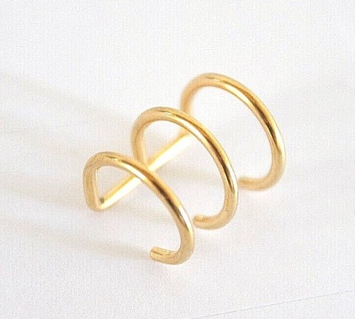 Triple ring CUFF Clip On Fake No piercing Hoop earring nose labret bar ...