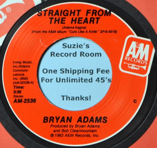 Bryan Adams Straight from the Heart 80s Rock EX+ 45 7" Vinyl -Bulk Buy ...