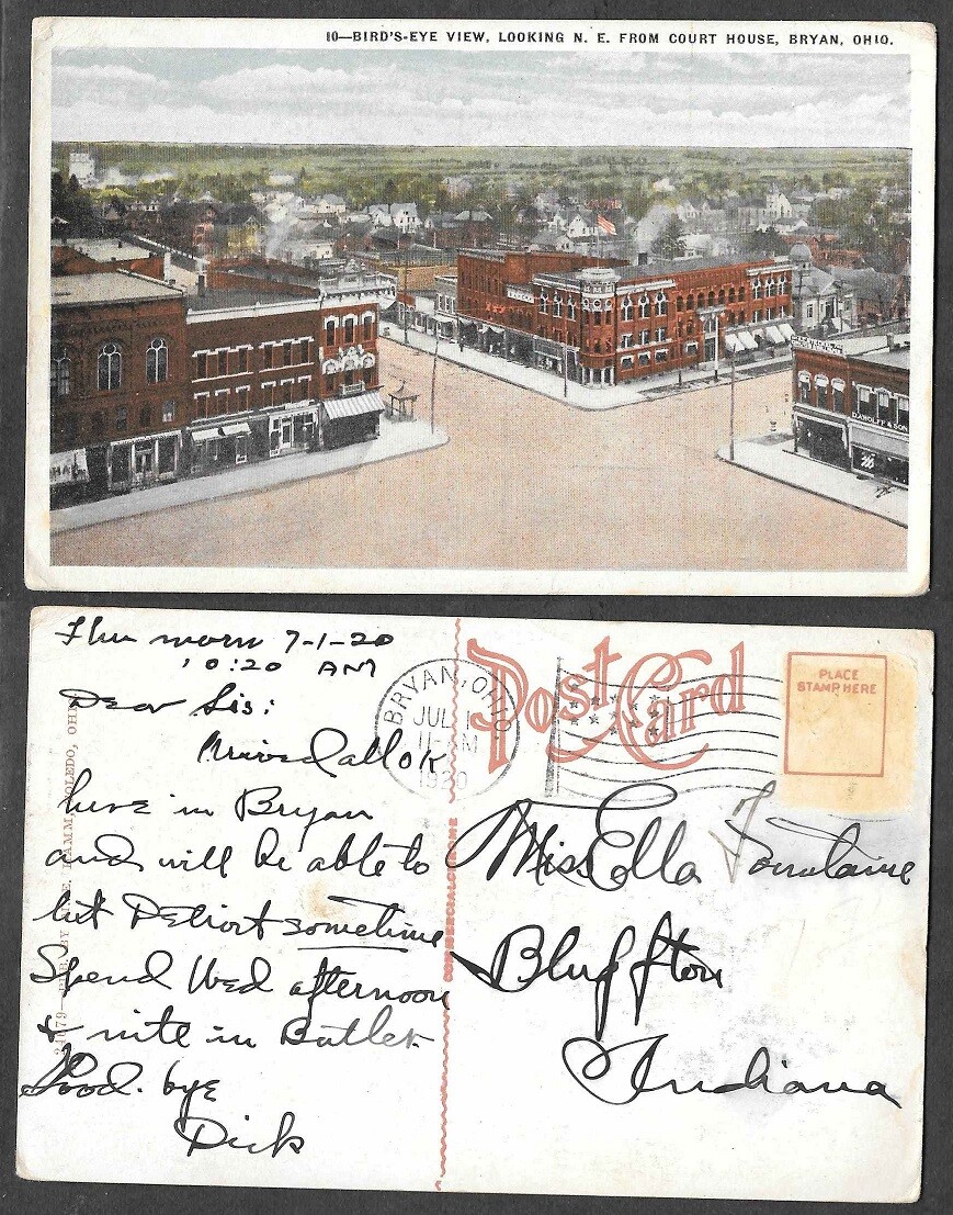 1920 Ohio Postcard - Bryan - Bird's Eye View from Court House | eBay