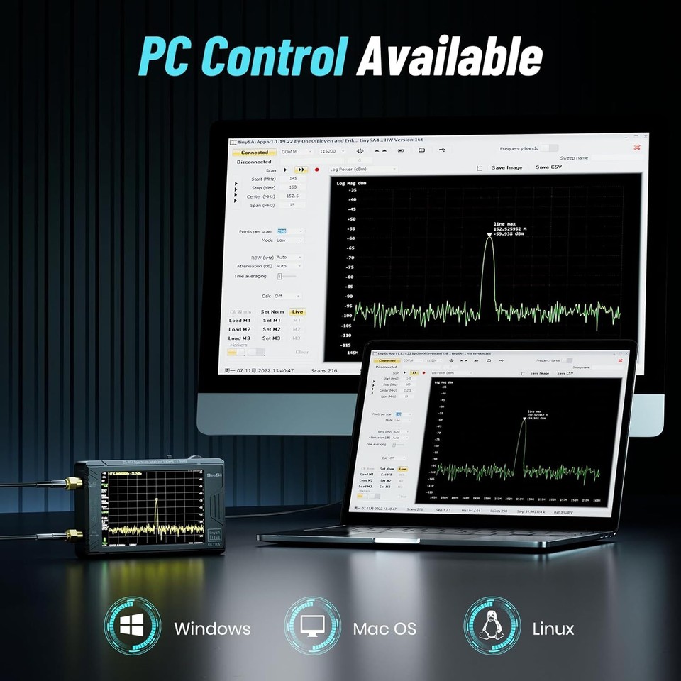 TinySA Ultra+ ZS407 7.3GHz Spectrum Analyzer 4 Inch HW V0.5.4 100kHz-7 ...