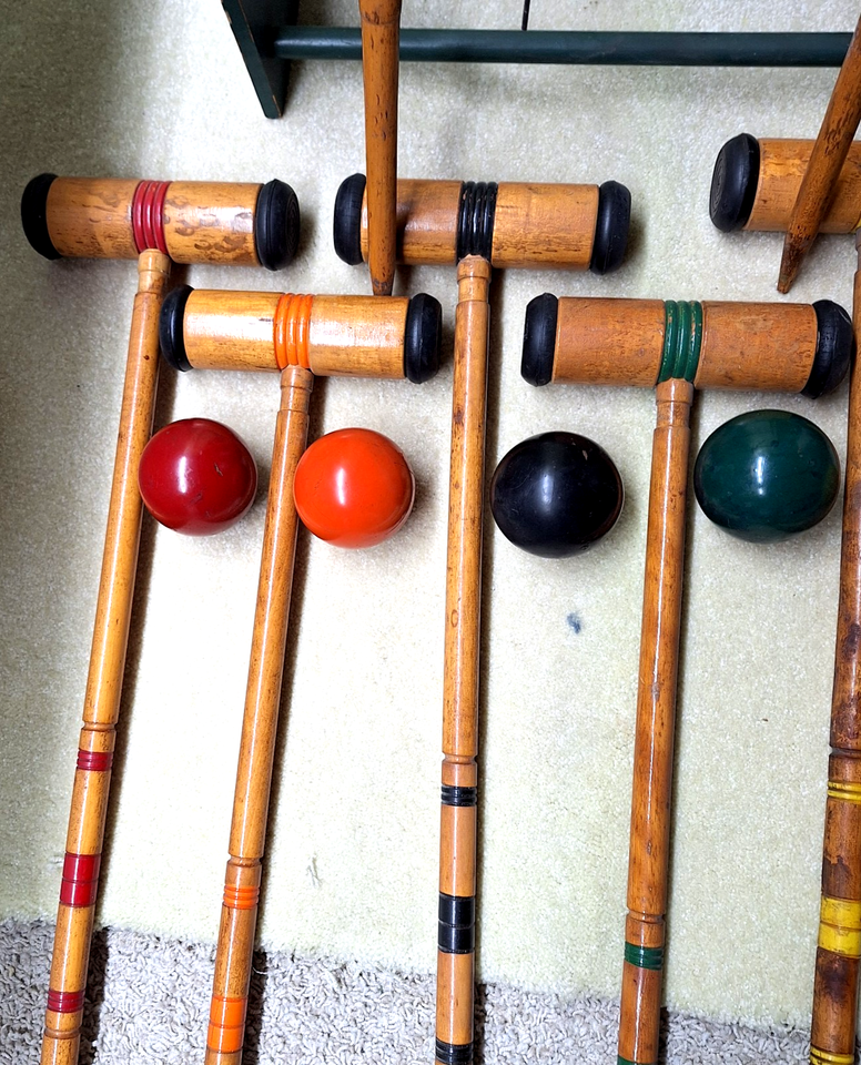 Vintage 1950s Wooden Croquet Set - 6 Mallets, 6 Balls, 2 Score Posts ...