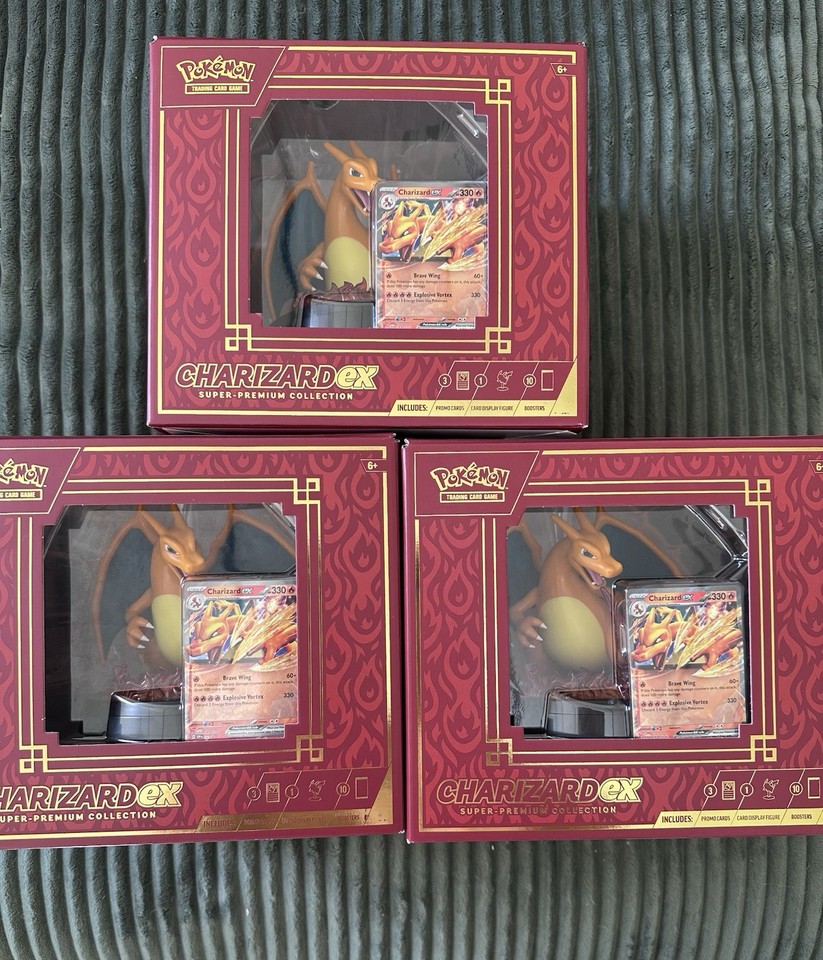 INCLUDES 3 Charizard ex Super Premium Collection Cases Factory Sealed ...
