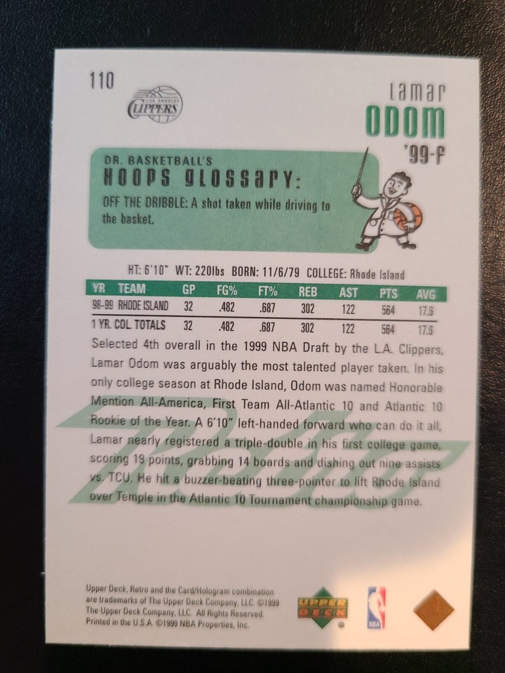 LAMAR ODOM 1999-00 UPPER DECK RETRO LOS ANGELES CLIPPERS ROOKIE CARD ...