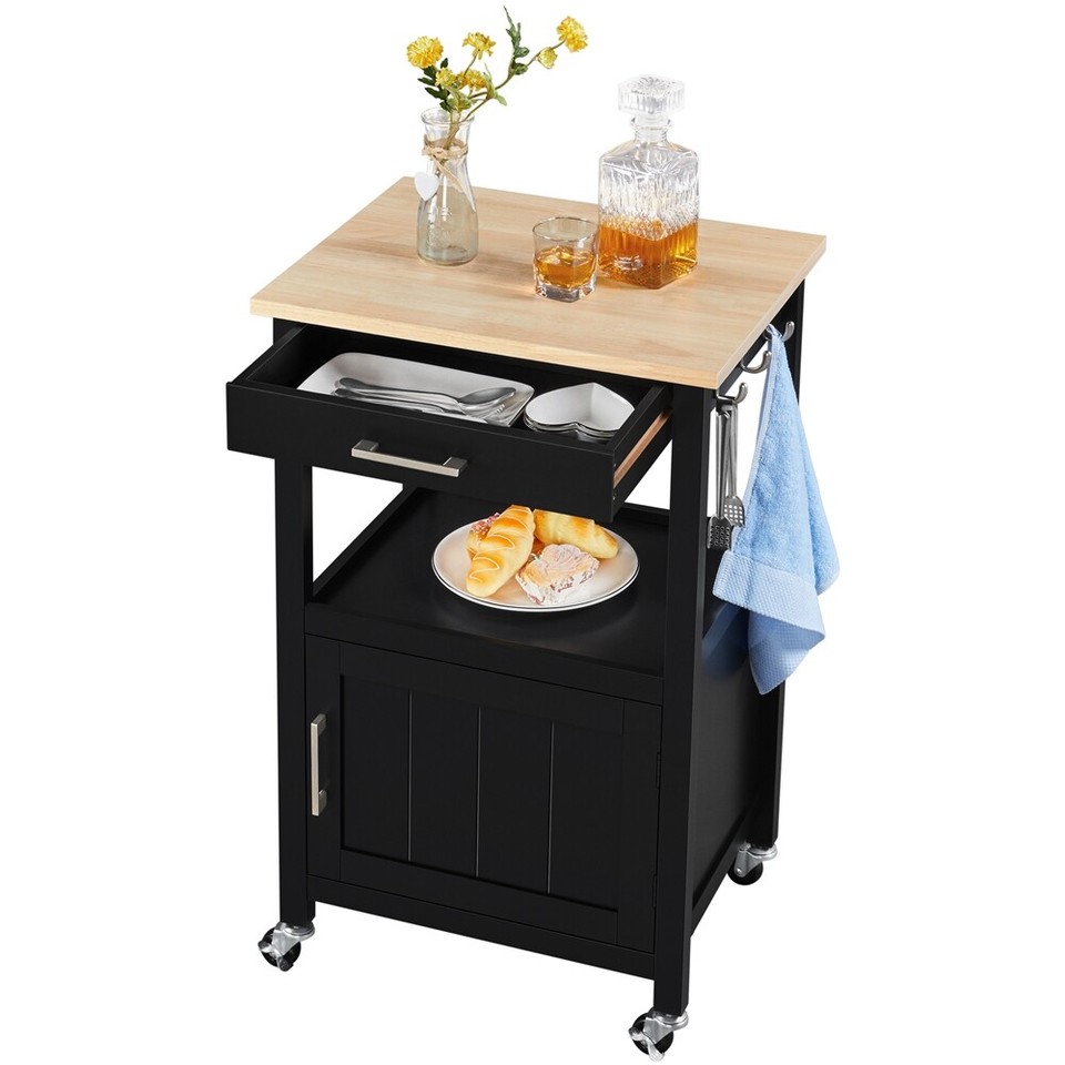 Kitchen Island Cart On Wheels Coffee Cart w/Drawer & Storage Cabinet ...