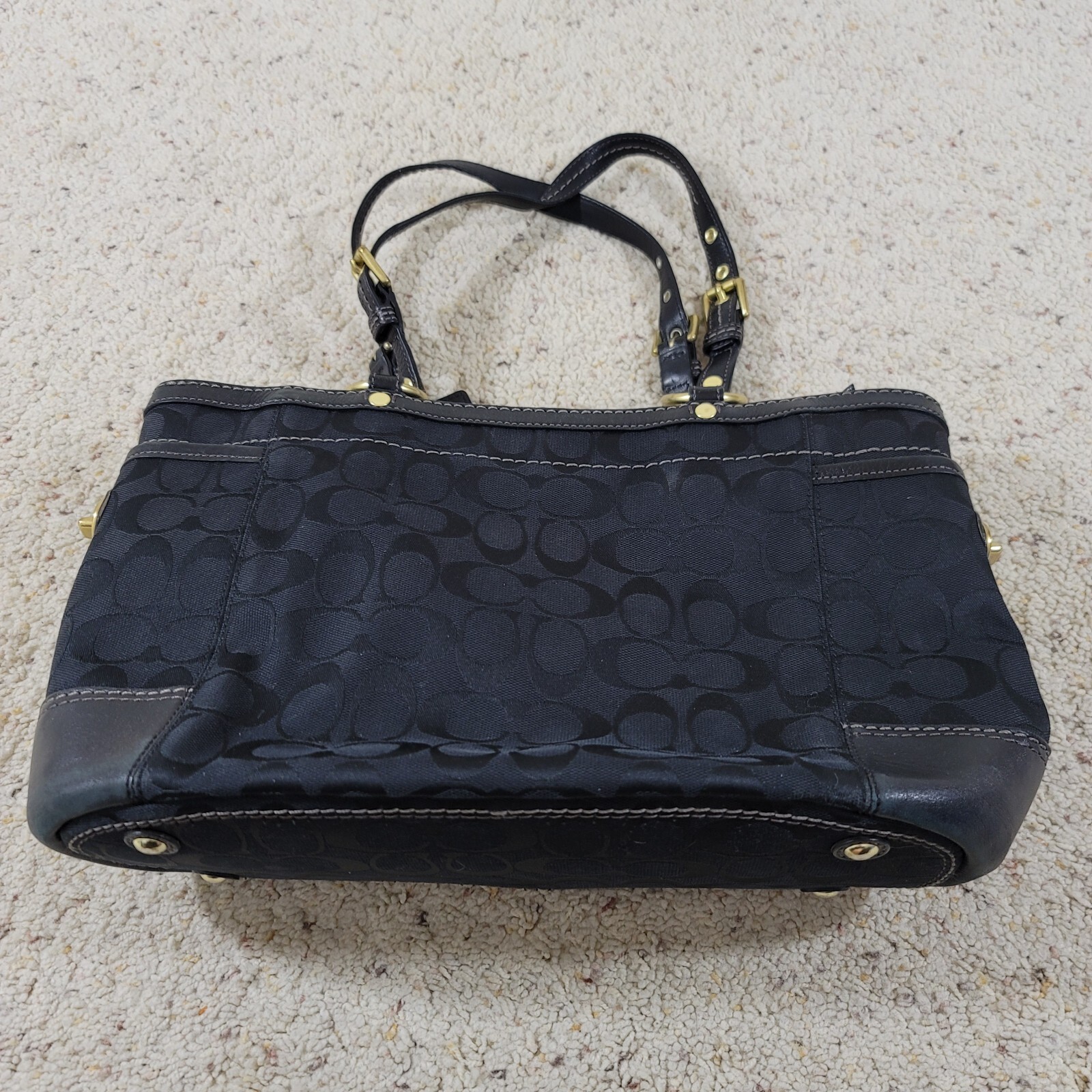 COACH AUTHENTIC HANDBAG TOTE BLACK FABRIC LEATHER TRIM - Gem