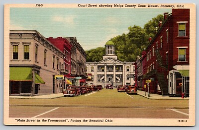 Pomeroy Ohio Main Street Meigs County Court House Vintage Cars Postcard ...