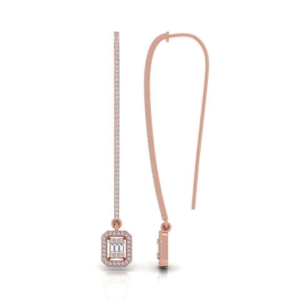 0.75 Ct Lab Grown CVD Diamond Dangle Drop Earrings 18k Rose Gold ...