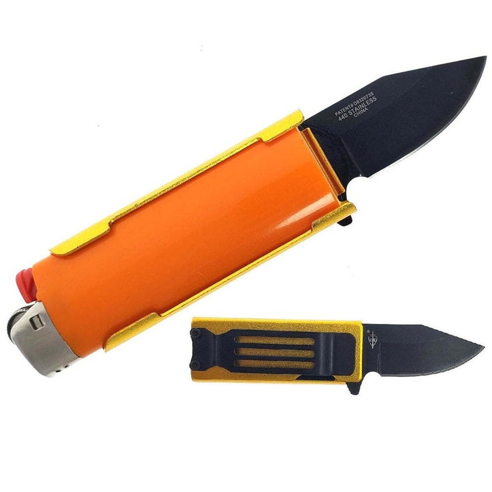 4.5'' BIC Lighter Holder w/ Spring Assisted Folding Knife and Money ...