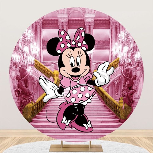 Round Minnie Mouse Backdrop Pink Birthday Background Photo Props Party ...